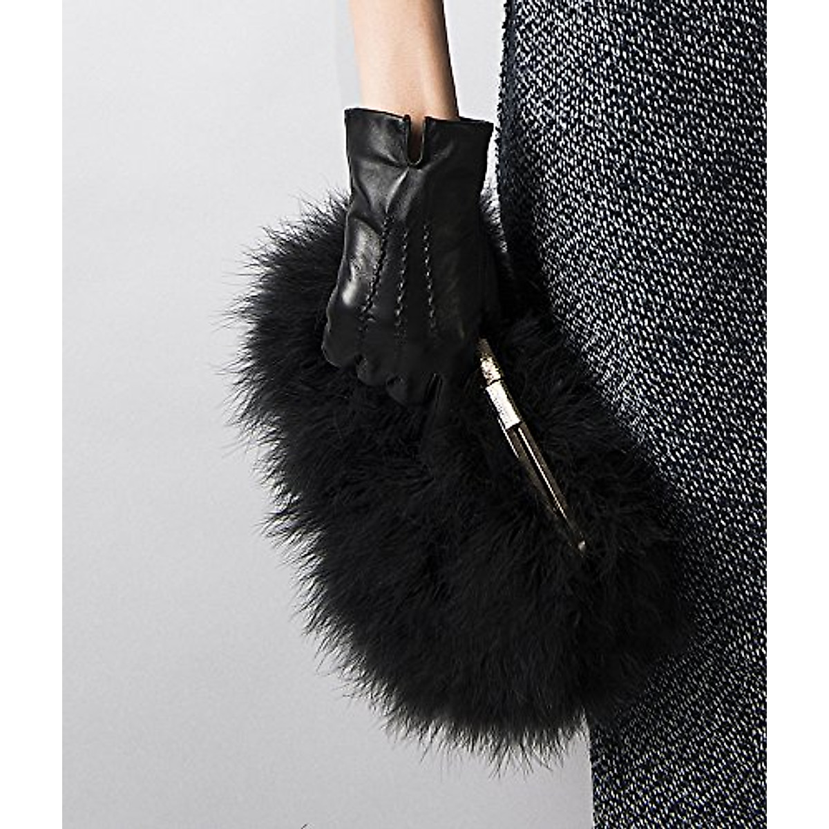 Zarapack Womens' Genuine Fluffy Feather Fur Clutch Shoulder Bag (Black)