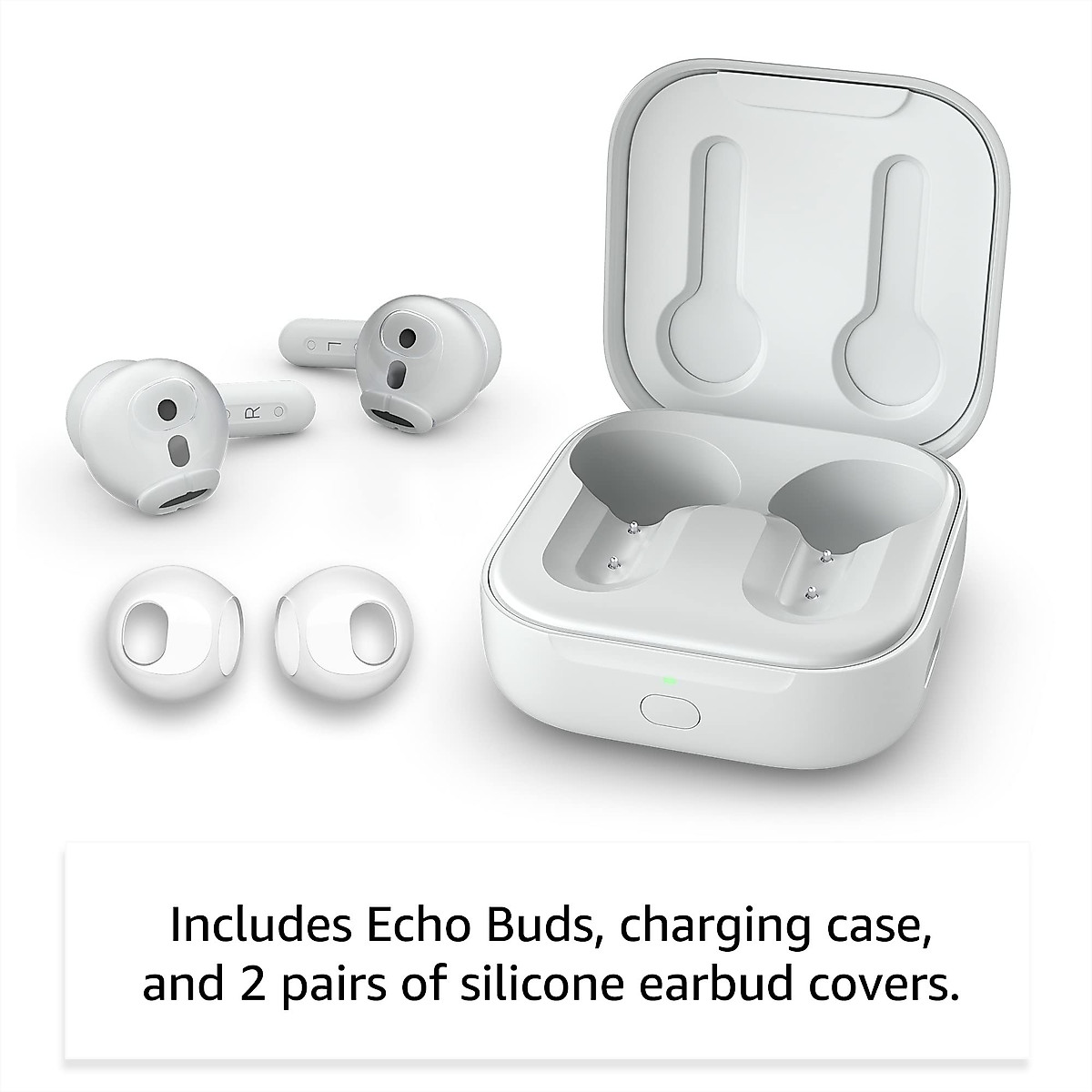 Amazon Echo Buds (newest model), True Wireless Bluetooth 5.2 Earbuds with Alexa, audio personalization, multipoint, 20H battery with charging case, fast charging, sweat resistant, Glacier White