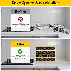 Bamboo Spice Rack Organizer With 28 Spice Jars, 780 Labels, 4 Tier Wood Hanging Shelf, Chalk Marker and Funnel Set for Drawer Cabinet Kitchen Countertop Wall Mount, Empty 4 oz Glass Jar & Shaker Lids