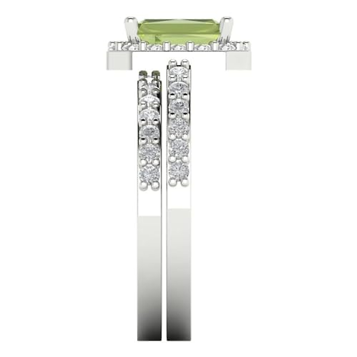 Clara Pucci 2.20ct Emerald Cut Halo Solitaire Natural Peridot Engagement Promise Anniversary Bridal Ring Band set 18K White Gold 9