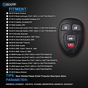 ECCPP 1x Key Fob Shell Case Keyless Entry Remote Control Car Replacement fit for 07 08 09 10 11 12 13 14 15 16 for Buick for GMC for Cadillac for Chevy for Saturn for Pontiac Series OUC60270