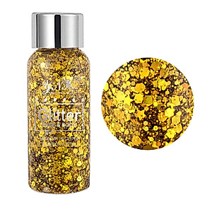 2 Color Body Glitter Gel Mermaid Scale Sequins Skin Long Lasting Sparkling Cream Eyeshadow Lip Nail Hair Painting Glitter Decorate Art Festival Party Make up Powder(Gold,Blue),with 2 Sponge Brush