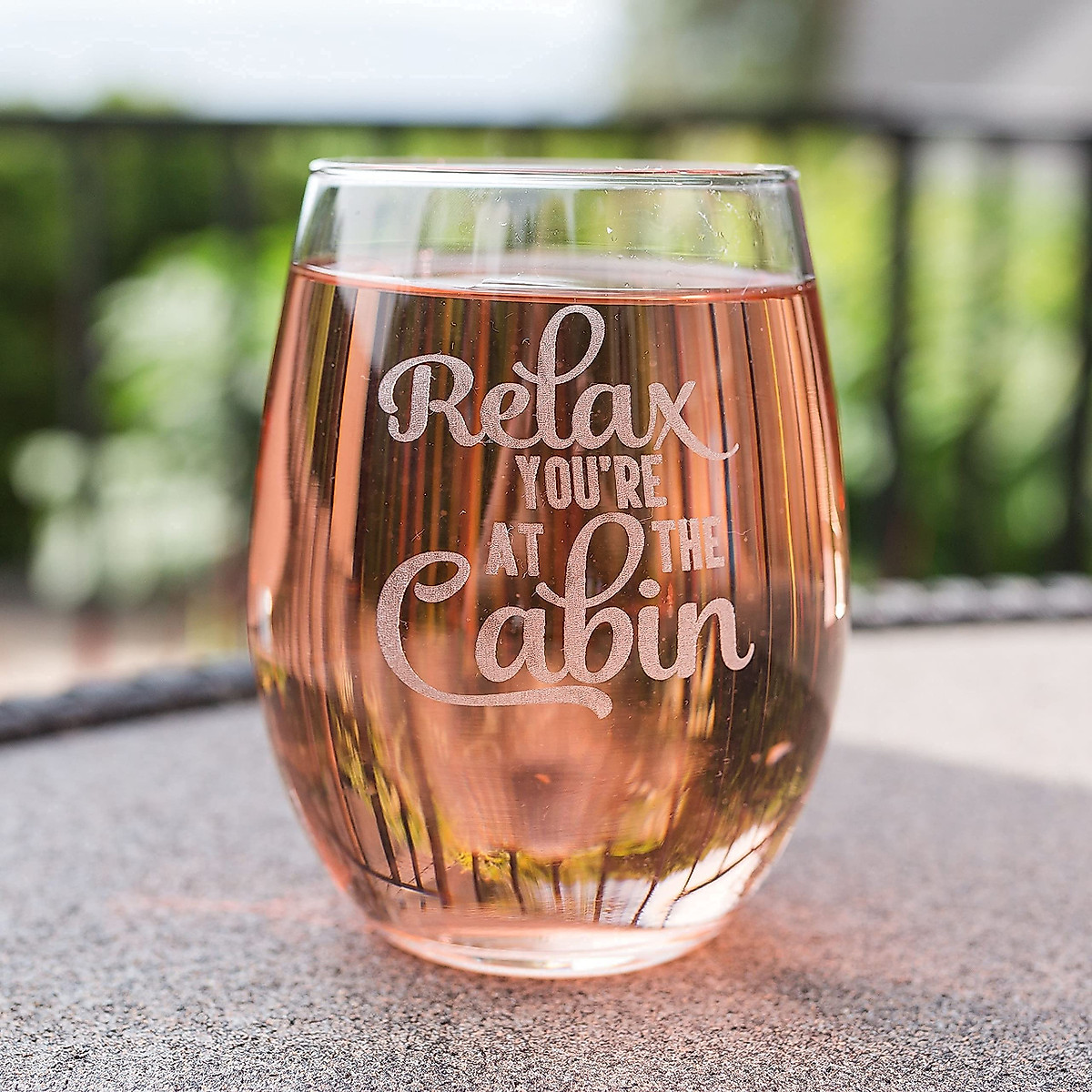 Log Home Decor Stemless Wine glasses Set of Two - Gifts for the Cabin - Retirement Gifts for Men