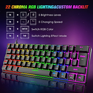 SELORSS Mini 60% Wired Mechanical Gaming Keyboard,22 RGB Chroma Backlit, Compact 62 Full Anti-ghosting Keys, USB C Cable,Replaceable Keycaps,Tactile Switch for Gamer/Typist/Xbox/PC/Win/Mac(Black)