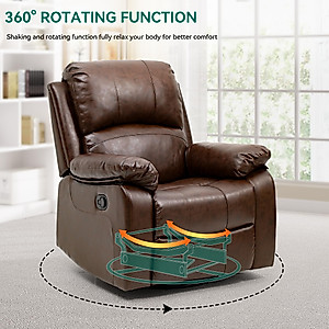 YITAHOME Swivel Glider Rocker Recliner Chair for Nursery，Manual Swivel Rocking Recliner，Mordern Home Theater Seating Soft PU Reclining Chairs for Living Room，Brown
