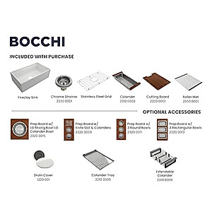 BOCCHI Contempo Workstation Apron Front Step Rim Fireclay 33 in. Single Bowl Kitchen Sink with Accessories in White