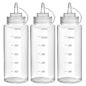 Axe Sickle 20 oz Plastic Squeeze Squirt Condiment Bottle for Ketchup Salad Dressing Mustard Olive Oil, 600 mL Set of 3