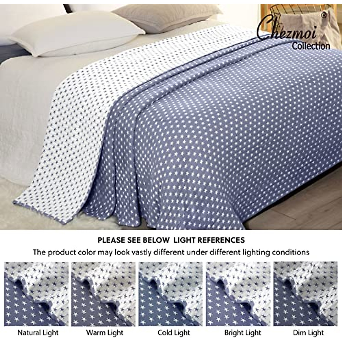 Sterling Creek Dawson Star Muslin Throw Blanket Three Layers Lightweight Breathable Cotton Gauzy Blanket for Adults, All Season (Throw, Blue)