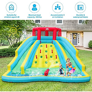 BOUNTECH Inflatable Water Slide, Mega Waterslide Park for Kids Backyard Outdoor Fun with Double Long Slides, Climbing Wall, Blow up Water Slides Inflatables for Kids and Adults Birthday Party Gifts