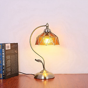 DOnhek Tiffany Retro Style Stained Glass Table L Tiffany Style Classical Lamp Retro Bedside American Desktop Study Brass Decoration Personality Glass Table Lamp (Coffee Color)