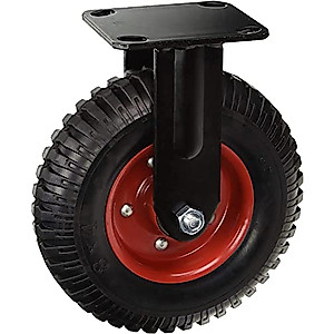 POWERTEC 8 Inch Heavy Duty Fixed Caster Wheels, Pneumatic Plate Casters with Rubber Knobby Tread for Workbench, Dolly, Cart, Trolley, Wagon & Chicken Coop, Large Castor Wheels, 1pk (17053)