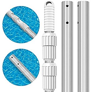 S-Union Thickened Telescopic 12 Feet Pool Pole, Upgraded Heavy Duty Aluminum Swimming Pool Cleaning Pole, Adjustable Length 4 to 12 Feet, Universal Pole for Skimmer Net Rake Brush Vacuum Head