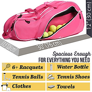 Athletico 6 Racquet Tennis Bag | Padded to Protect Rackets & Lightweight | Professional or Beginner Tennis Players | Unisex Design for Men, Women, Youth and Adults (Pink)
