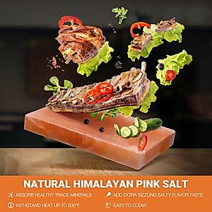 Onlyfire Himalayan Salt Block Cooking Plate with Steel Tray Set 12” x 8” x 1.5” for Cooking, Grilling, Cutting and Serving