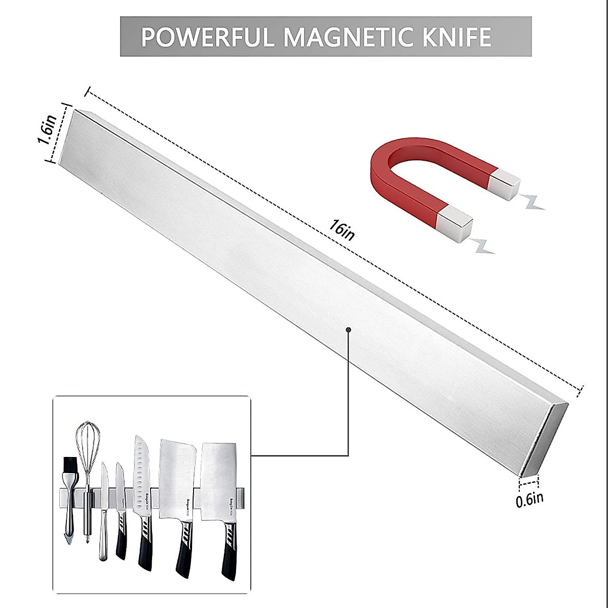 Cheer Collection Magnetic Knife Holder for Wall - 16 Inch Stainless Steel Knife Organizer, Kitchen Utensil Holder Knife Strip for Cooking Utensils, Art Supplies, Tools and Knives