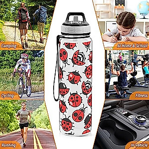 Boccsty Bright Ladybird Ladybugs Kids Water Bottle with Straw Sports Bottles BPA-Free Tritan Plastic Water Jug for Women Men Gym Outdoors