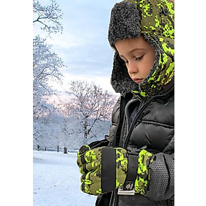 N'Ice Caps Kids Waterproof Winter Thinsulate Warm Gloves (Blue Digital Camo, 10-12 Years)