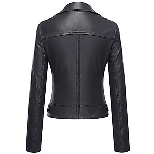 Tanming Women's Faux Leather Moto Biker Short Coat Jacket (Black-XS)