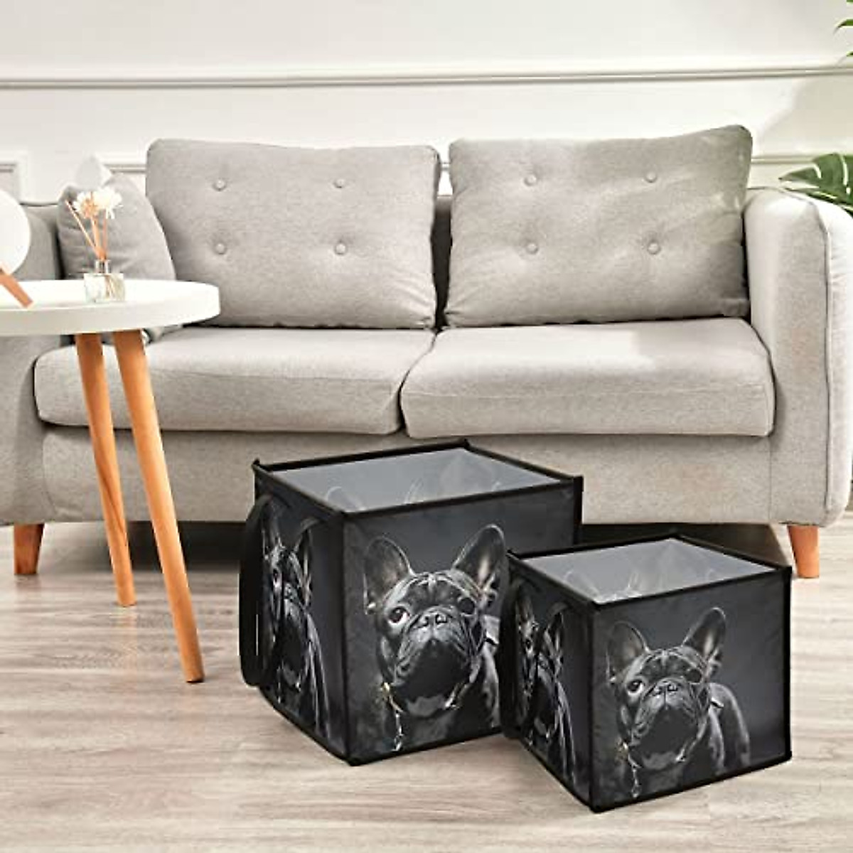 ALAZA Collapsible Storage Basket - Black French Bulldog Rotary Folding Storage Basket Container Organizer Bags - Large Clothes Hamper Tote with Carry Handles(229ya1e)