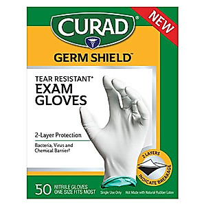 CURAD Shield Nitrile Exam Gloves, Disposable Gloves are Tear Resistant, One Size Fits Most (50 Count), Can be used as medical gloves, cleaning gloves, or for home improvement tasks