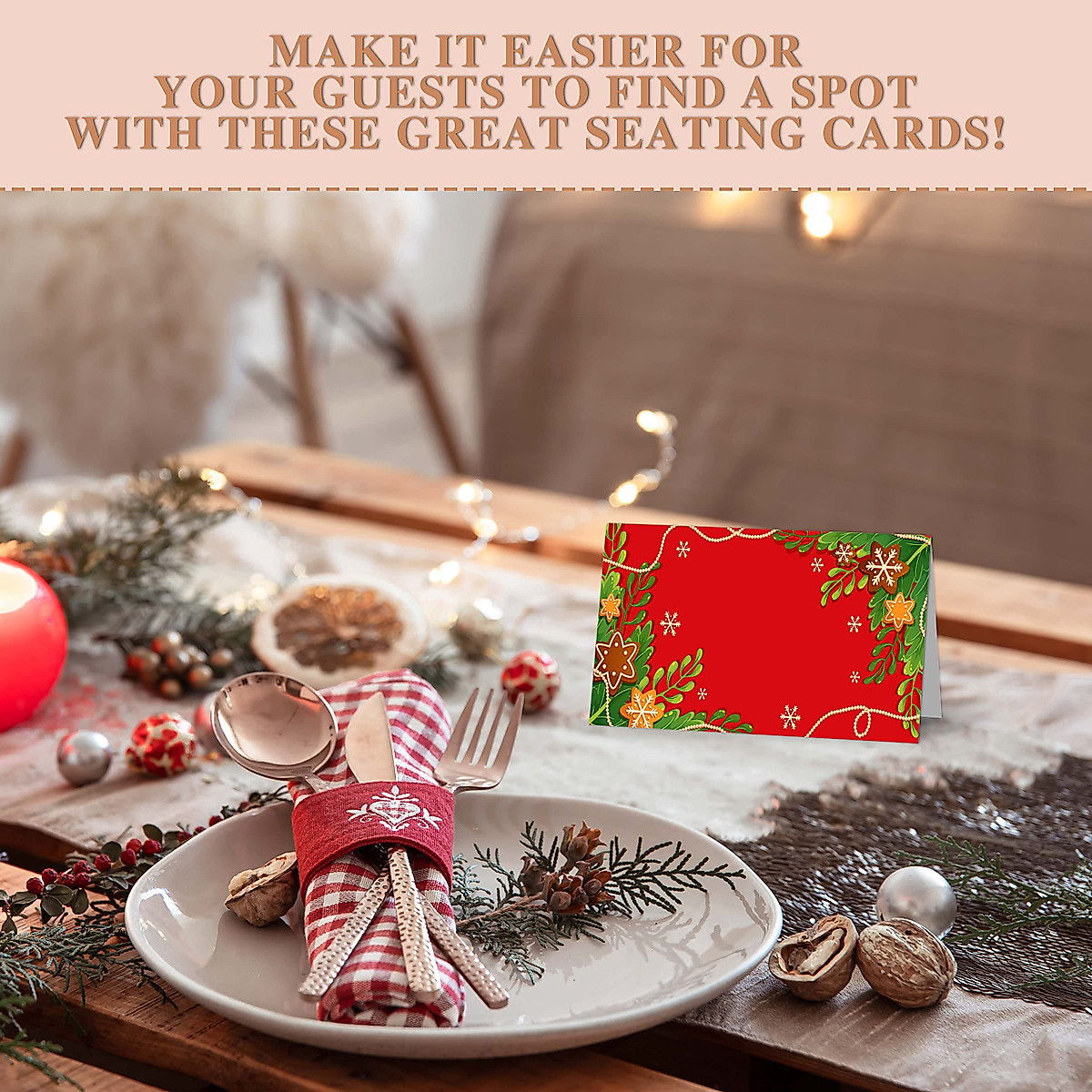 Christmas Table Place Cards, Xmas Seating Place Cards for Tables, Holiday Party Tent Cards, Food Tent Labels for Christmas Party, Scored for Easy Folding, 25 Pack(05)