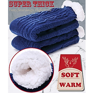 EBMORE Mens Slipper Fuzzy Socks Winter Cozy Fluffy Cabin Warm Fleece Soft Comfy Thick Non Slip Christmas Home Stocking Stuffer (Blue)