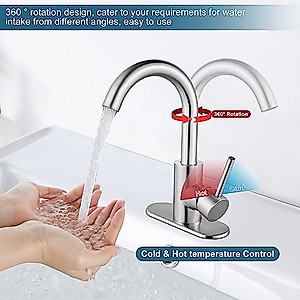 Midanya Single Handle Bathroom Sink Faucet, Wet Bar Pre-Kitchen Farmhouse RV Small Vanity Faucet with 360°Rotation Spout with Deck Plate, Supply Hoses and Drain Stopper,Brushed Nickel