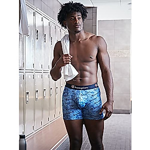Champion Men's Underwear Boxer Briefs, Everyday Active, Lightweight Stretch, Multi-Pack, Blue Print With Champion Logo/Navy/Silverstone - 3 Pack, Large