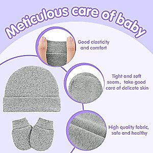 Zando Baby Hats and Mittens Unisex Infant Beanie Caps Newborn Hospital Hat with Scratch Mitten Set 4 Pack 6