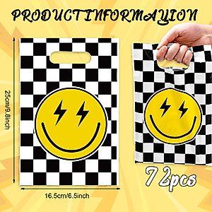 Whaline 72Pcs One Happy Dude Party Favor Bags Smile Face Checkered Plastic Treat Bags Goodie Candy Bags for Birthday Baby shower Party Gift Wrapping Supplies