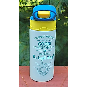 12oz "NOTHING WRONG IN DOING GOOD" Glow in the Dark, Wide Mouth Color changing Water Bottle for Kids (Blue)