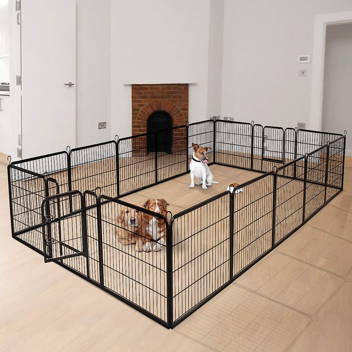 Giantex 40 inch Dog Fence with Door, 16/8 Panels Dog Playpen for Outside Large Dogs, Portable Pet Playpen Fencing Enclosures, Heavy Duty Metal Camping Dog Fences for The Yard (16 Panels, 40 inch)
