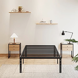 Vengarus 18inch Tall Heavy Duty Twin Bed Frame No Box Spring Needed, Metal Platform Bed Frame Twin with Steel Slat, Easy Assembly, Noise Free, Black
