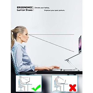 PHOCAR Laptop Riser Stand, Adjustable Laptop Stand Notebook Cooling Stand Foldable Aluminum Portable Computer Stand Compatible for MacBook,HP, Lenovo,Surface,Dell, ASUS, Laptops up to 17 Inch-Silver