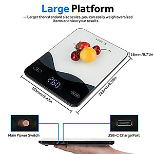 Rechargeable Digital Kitchen Food Scale - AIMILAR LED Display 22lb Food Weight Scales for Baking Cooking USB-C Chargeable Ounces and Grams 1g/0.1oz Tempered Glass