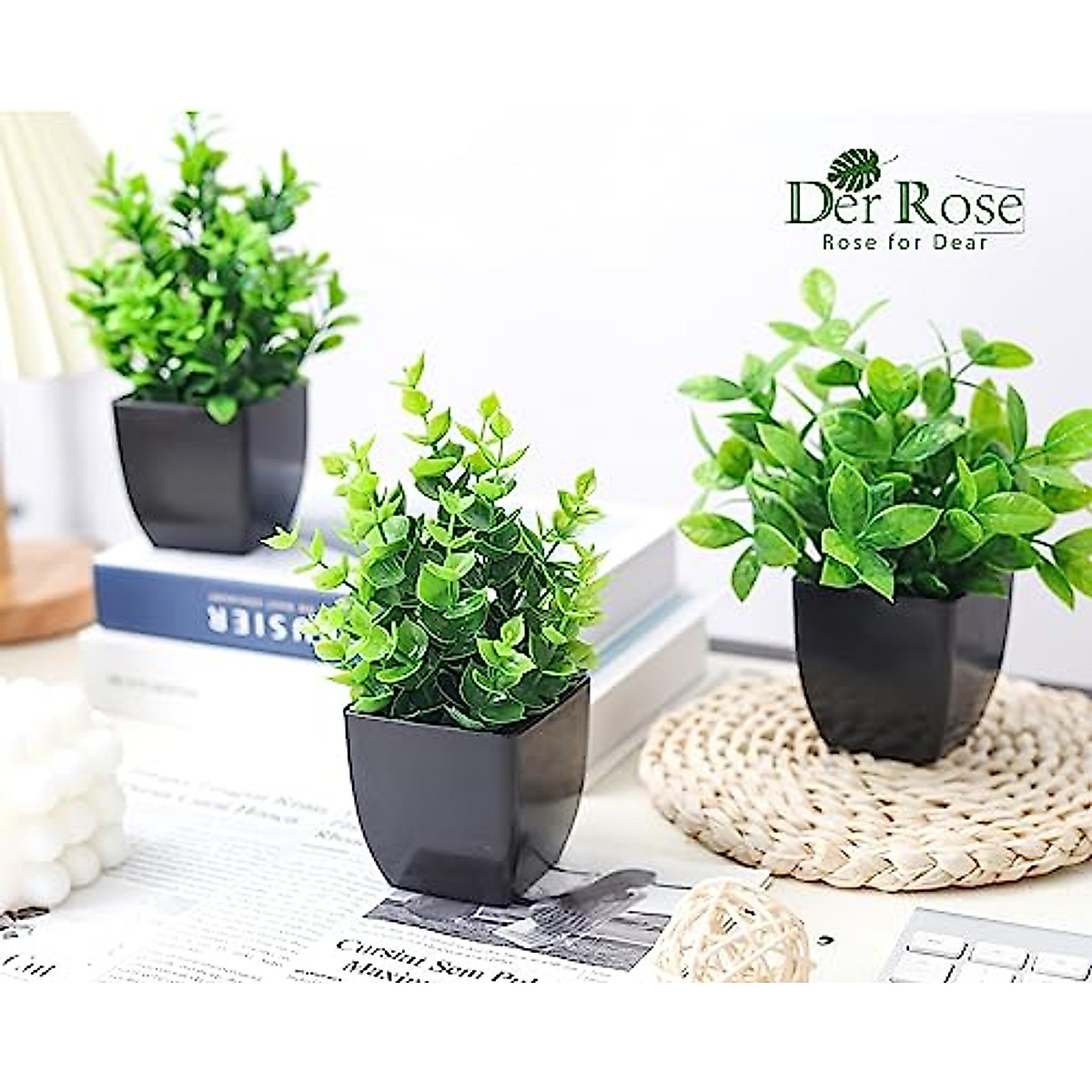 Der Rose Set of 4 Packs Small Fake Plants Mini Artificial Faux Plants Indoor for Bathroom Farmhouse Room Table Decor