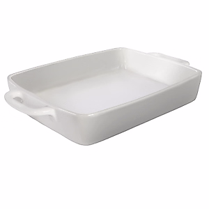 FLORWOD Large Baking Dish 9x13 Oven Dish Baking Lasagna Pan with Handles, White Porcelain Casserole Dish Oven Safe for Cake, Banquet and Daily Use, 4 Quart