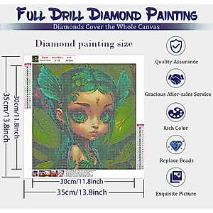 Adult Diamond Art Painting Kit,Beginner 5D Diamond Art Set,DIY Full Diamond Craft,Round Diamond Painting Kit,Green Elf Girl Gemstone Painting Kit,Craft Family Wall Art Deco[13.65x13.65 inches]