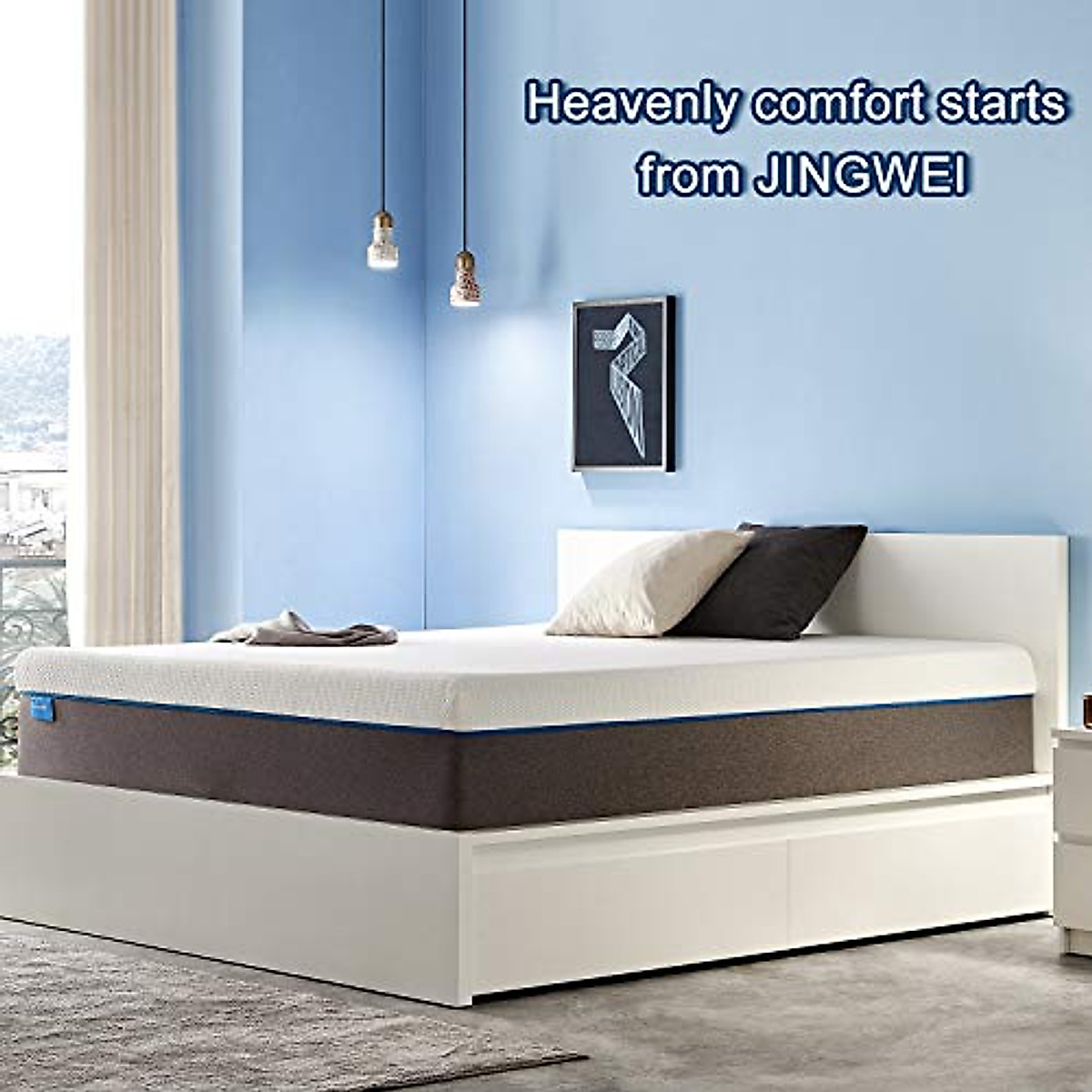 JINGWEI Queen Mattress 10 Inches Cooling-Gel Memory Foam Mattress Bed in a Box, Certified Foam, Pressure Relief Supportive, Medium Firm Queen Size Mattress, 60X 80 X 10inches