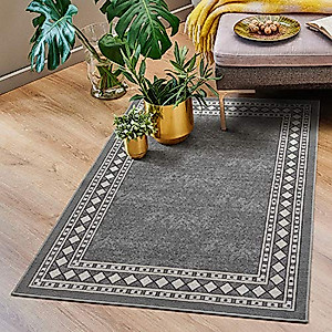 Antep Rugs Alfombras Modern Bordered 2x4 Non-Skid (Non-Slip) Low Profile Pile Rubber Backing Kitchen Area Rugs (Gray, 2'3" x 4')