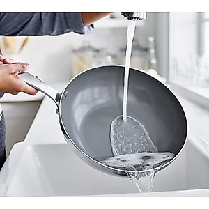 GreenPan Chatham Tri-Ply Stainless Steel Healthy Ceramic Nonstick 11" Wok Pan, PFAS-Free, Multi Clad, Induction, Dishwasher Safe, Oven Safe, Silver