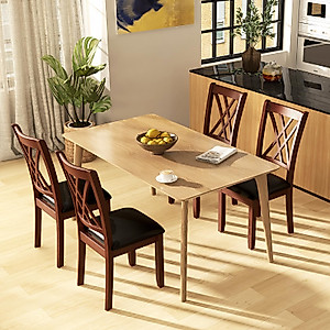 Giantex Wood Dining Chairs Set of 4, Faux Leather Upholstered Kitchen Chairs with Rubber Wood Legs, Padded Seat, Max Load 355 Lbs, Farmhouse Armless Wooden Dining Room Chair