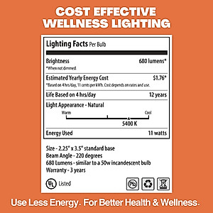 NorbSMILE Full-Spectrum “Sunlike” Premium A19 LED Light Bulb. Boosts Energy, Mood & Performance. Supports Circadian Rhythm. Near-Perfect Color Rendering. Patented Technology US Based (1-Pack)