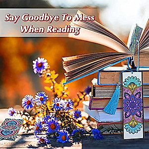 Zhehao 24 Pcs 5D Diamond Painting Bookmarks Floral Rhinestone Bookmarks Diamond Art Bookmarks Leather DIY Bookmarks Beaded Painting Bookmark with Tassel for Kids Adults DIY Art Craft Supplies