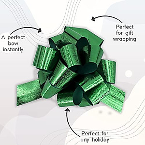 Instabows Gift Bow Metallic Style Finish - Easy to Use Pull String Bows for Wrapping - 5 Inch - Green - Perfect for Beautiful Presents 5 Pack of Pull Bows