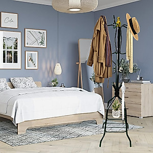 ANAMPION Coat Rack Free Standing Entryway Metal Coat and Hat Hanger Organizer Stand With 20 Hooks Hall Tree stand with 2 shelves Umbrella Tree Stand Black…