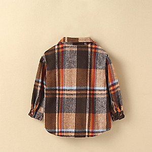 Acuteok Toddler Long Sleeve Shirt Baby Boy Girl Casual Plaid Button Down Flannel Shirt Tops for Kids Fall Winter Clothes (A Brown,3-4T)