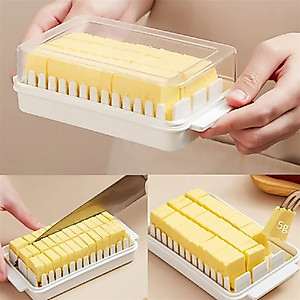 Quantitative Cutting Butter Dish, Plastic Butter Dish With Dividable Lid, Butter Airtight Preservation Container Box,Keeper Container for Freezer Countertop Butter Storage and Accurate Cutting (White)