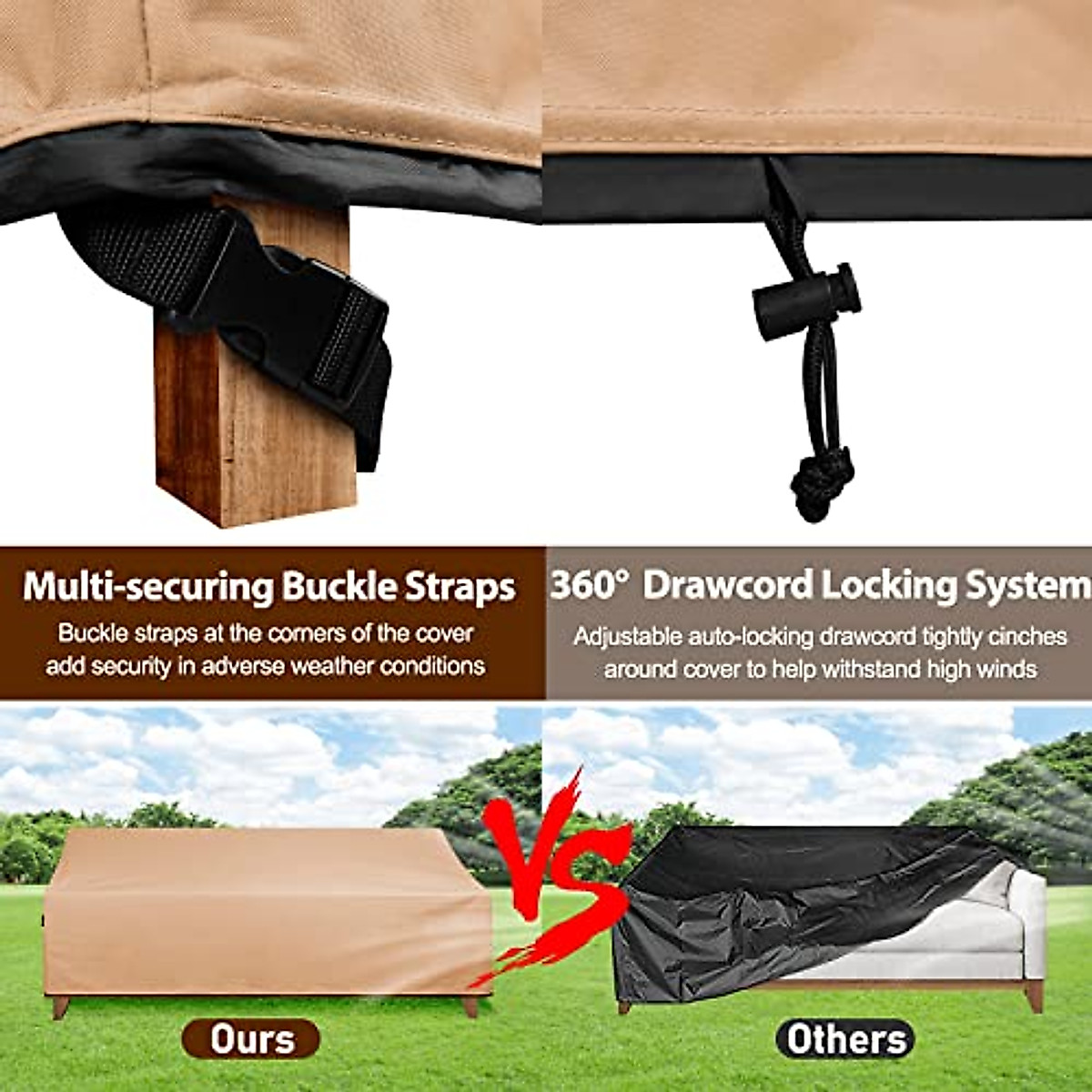 QH.HOME Outdoor Patio Couch Cover Waterproof 900D Heavy Duty Strong Tear Resistance - 3 Seater Outdoor Bench Sofa Cover UV Resistant Fade, Lawn Patio Furniture Covers with Air Vent 78"W x 42"D x 32"H