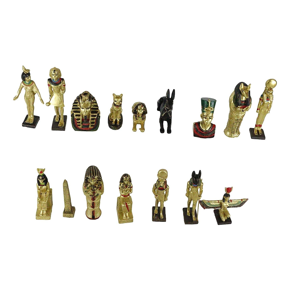 Ebros Miniature Egyptian Gods and Goddesses Figurine Set of 16 Featuring Anubis Osiris Maat Isis Bastet Sekhmet Obelisk Sphinx King TUT Queen Nefertiti Mummy Hathor Horus and Seth